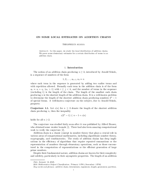 (PDF) On some local estimates on addition chains
