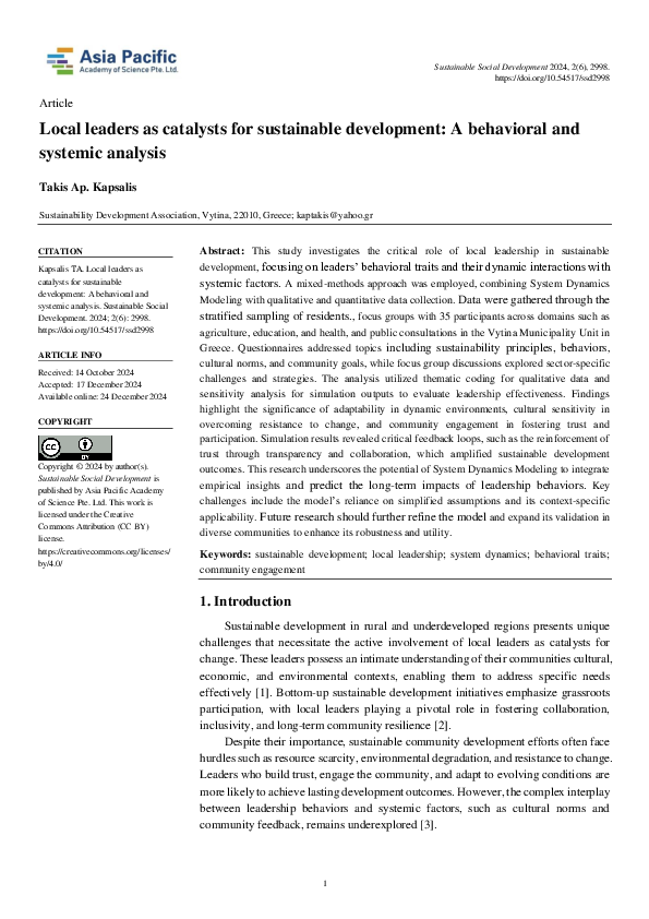 (PDF) Local leaders as catalysts for sustainable development: A ...