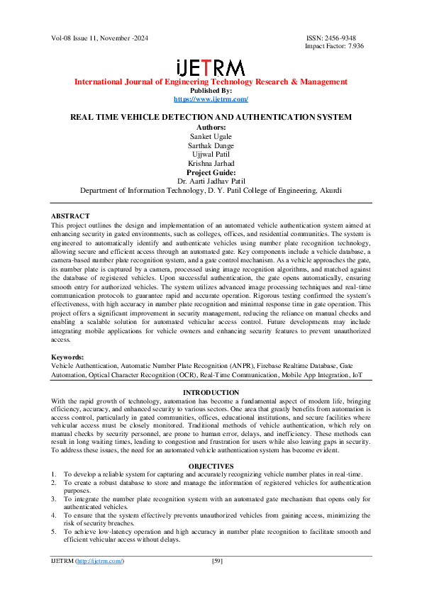(PDF) REAL TIME VEHICLE DETECTION AND AUTHENTICATION SYSTEM