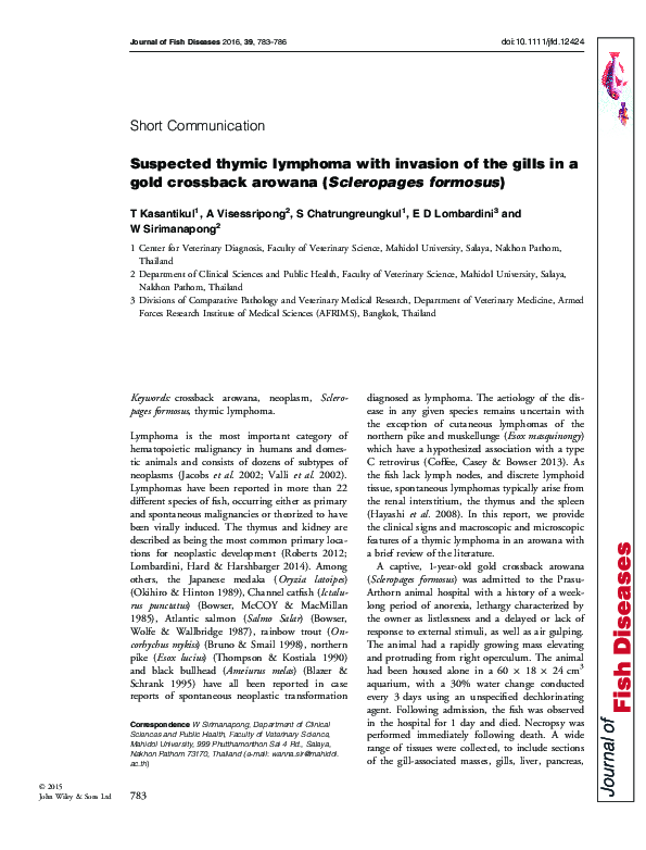 (PDF) Suspected thymic lymphoma with invasion of the gills in a gold ...