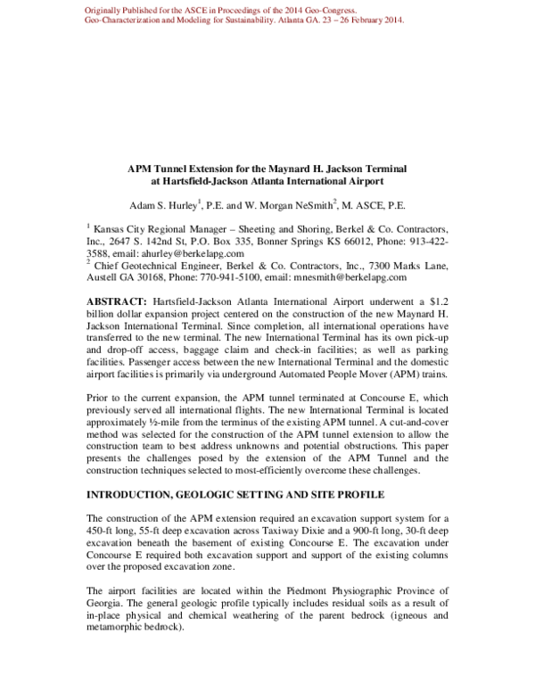 (PDF) APM Tunnel Extension for the Maynard H. Jackson Terminal at ...