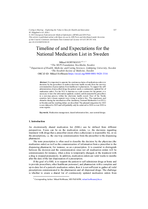 (PDF) Timeline of and Expectations for the National Medication List in ...