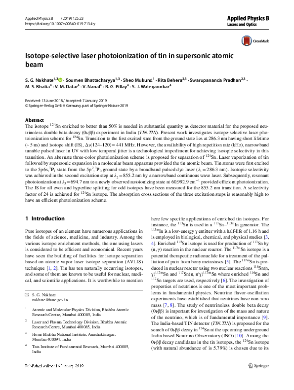 (PDF) Isotope-selective laser photoionization of tin in supersonic atomic beam