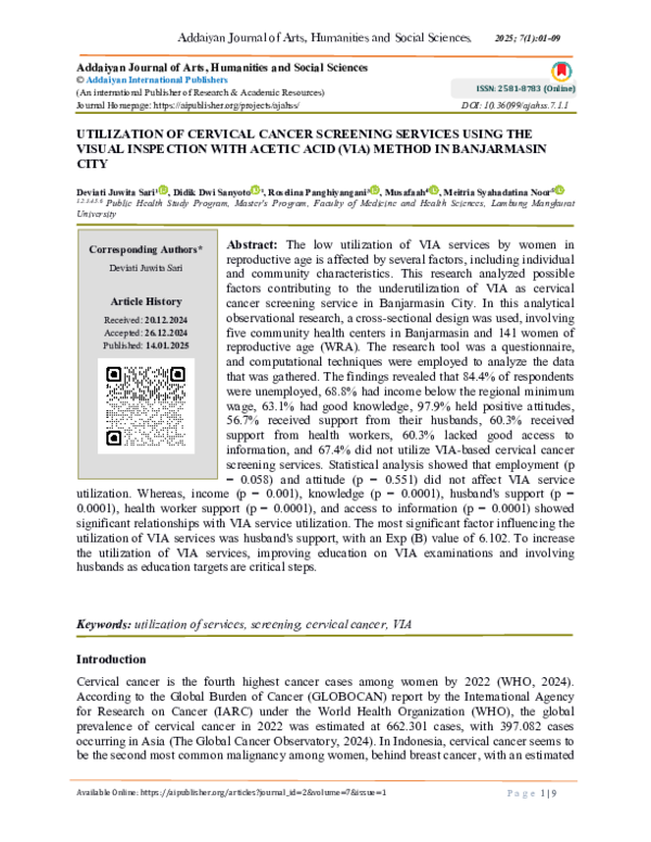 (PDF) UTILIZATION OF CERVICAL CANCER SCREENING SERVICES USING THE ...