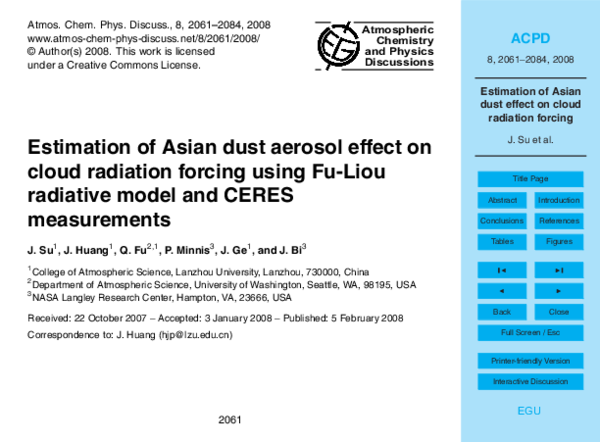 (PDF) Estimation of Asian dust aerosol effect on cloud radiation forcing using Fu-Liou radiative ...