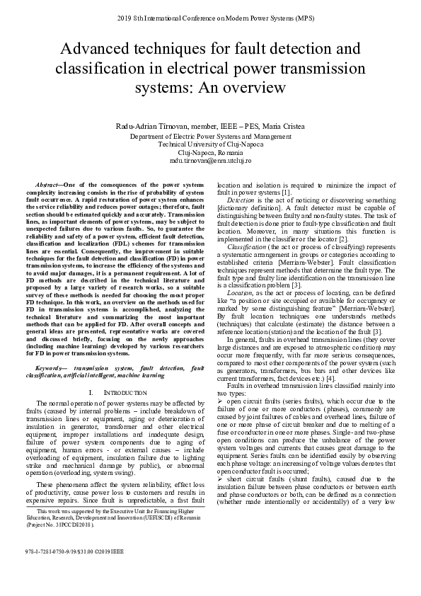 (PDF) Advanced techniques for fault detection and classification in ...