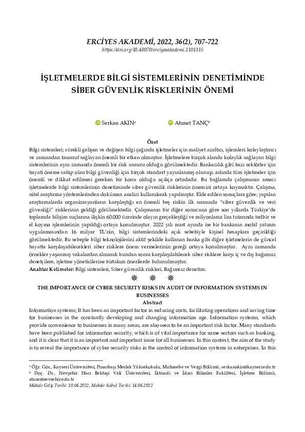 Pdf The Importance Of Cyber Security Risks In Audit Of Information Systems In Businesses