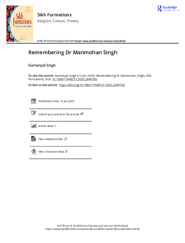 (PDF) Remembering Dr Manmohan Singh