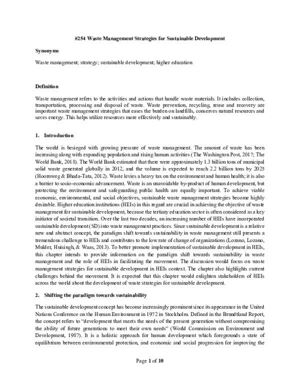 (PDF) Waste Management Strategies for Sustainable Development