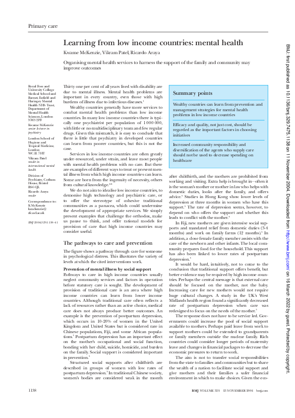 (PDF) Learning from low income countries: mental health