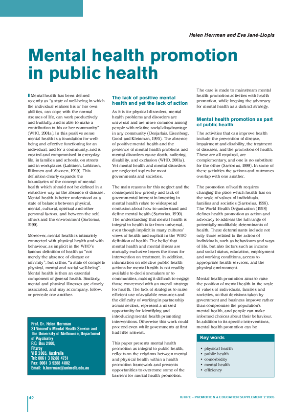 (PDF) Mental health promotion in public health