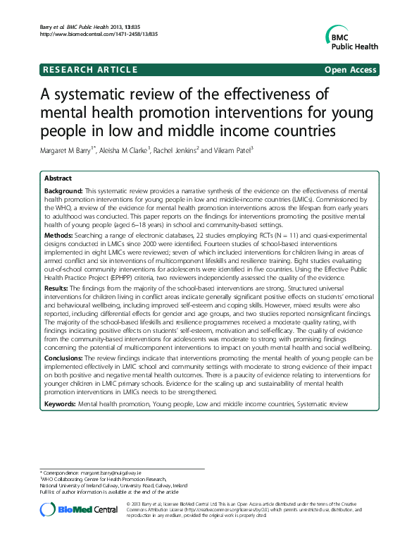 (PDF) A systematic review of the effectiveness of mental health promotion interventions for ...