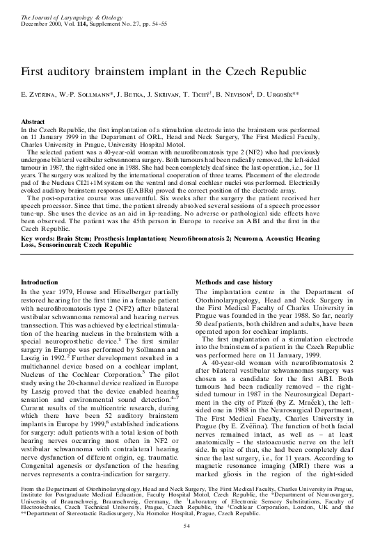 (PDF) First auditory brainstem implant in the Czech Republic
