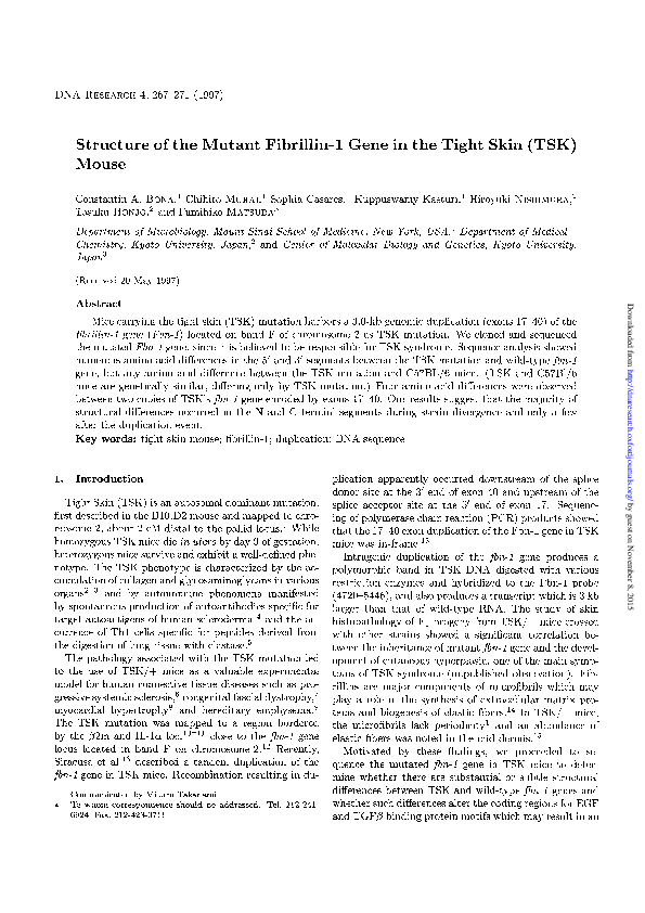 (PDF) Structure of the Mutant Fibrillin-1 Gene in the Tight Skin (TSK ...
