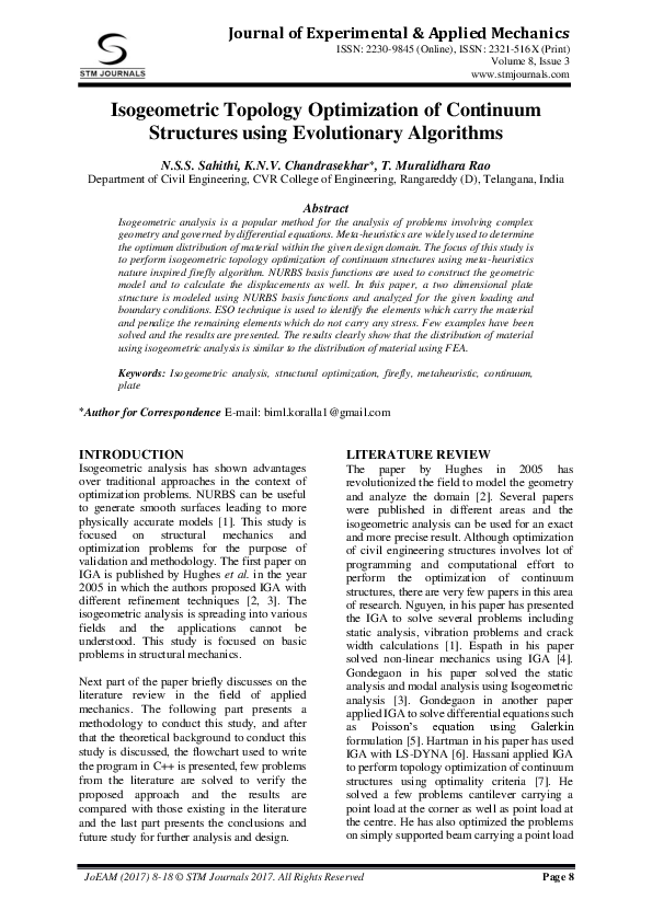 (PDF) Isogeometric Topology Optimization of Continuum Structures using Evolutionary Algorithms