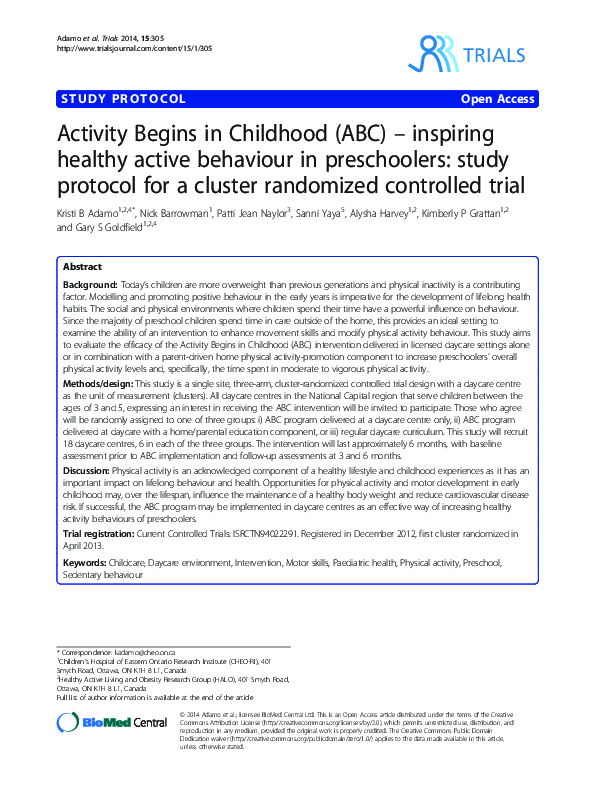 (PDF) Activity Begins in Childhood (ABC) – inspiring healthy active behaviour in preschoolers ...