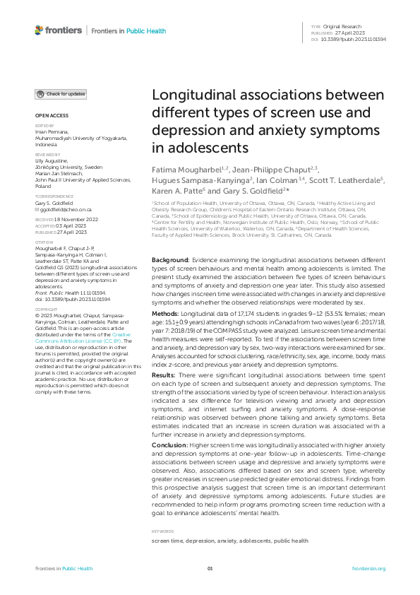 (PDF) Longitudinal associations between different types of screen use ...