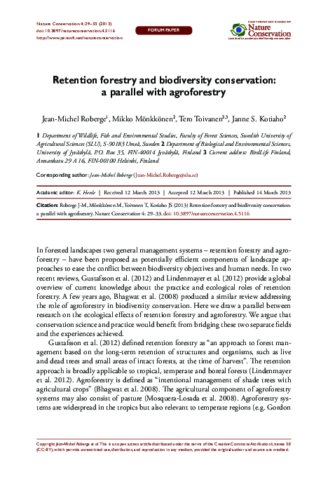 (PDF) Retention forestry and biodiversity conservation: a parallel with ...