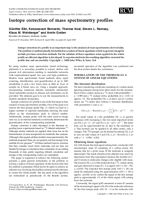 (PDF) Isotope correction of mass spectrometry profiles