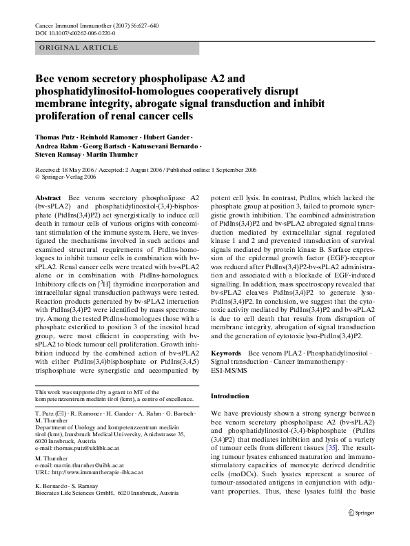 (PDF) Bee venom secretory phospholipase A2 and phosphatidylinositol ...