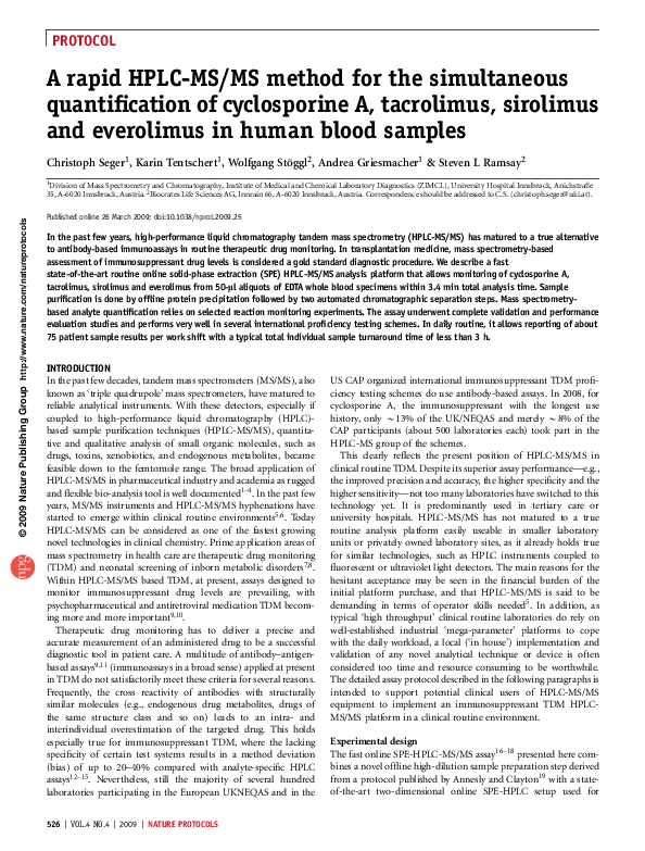 (PDF) A rapid HPLC-MS/MS method for the simultaneous quantification of ...