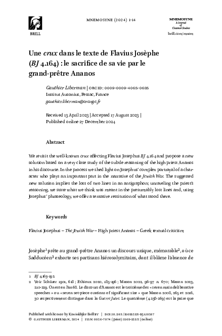 (PDF) Une crux dans le texte de Flavius Josèphe (BJ 4.164) : le ...