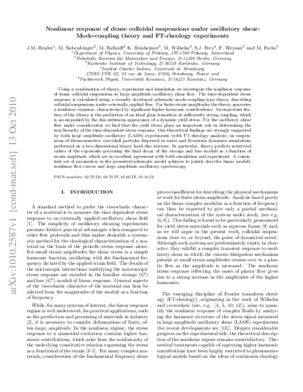 (PDF) Nonlinear response of dense colloidal suspensions under oscillatory shear: mode-coupling ...