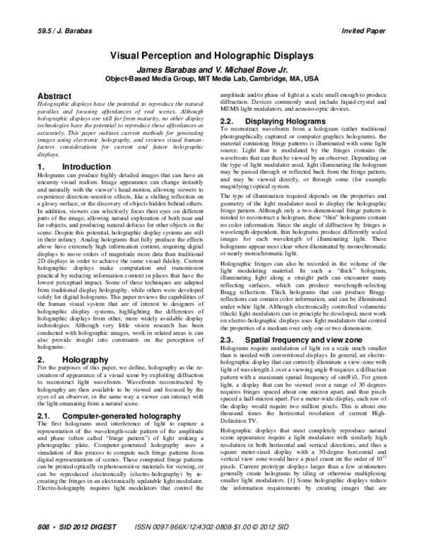 (PDF) 59.5: Invited Paper : Visual Perception and Holographic Displays