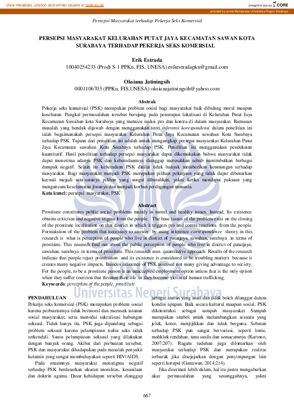 (PDF) Persepsi Masyarakat Kelurahan Putat Jaya Kecamatan Sawan Kota Surabaya Terhadap Pekerja ...