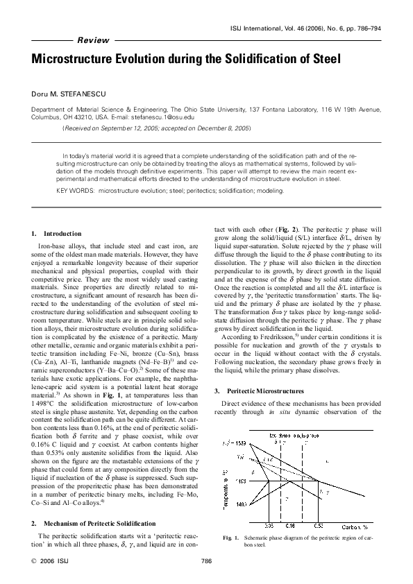 Pdf Microstructure Evolution During The Solidification Of Steel