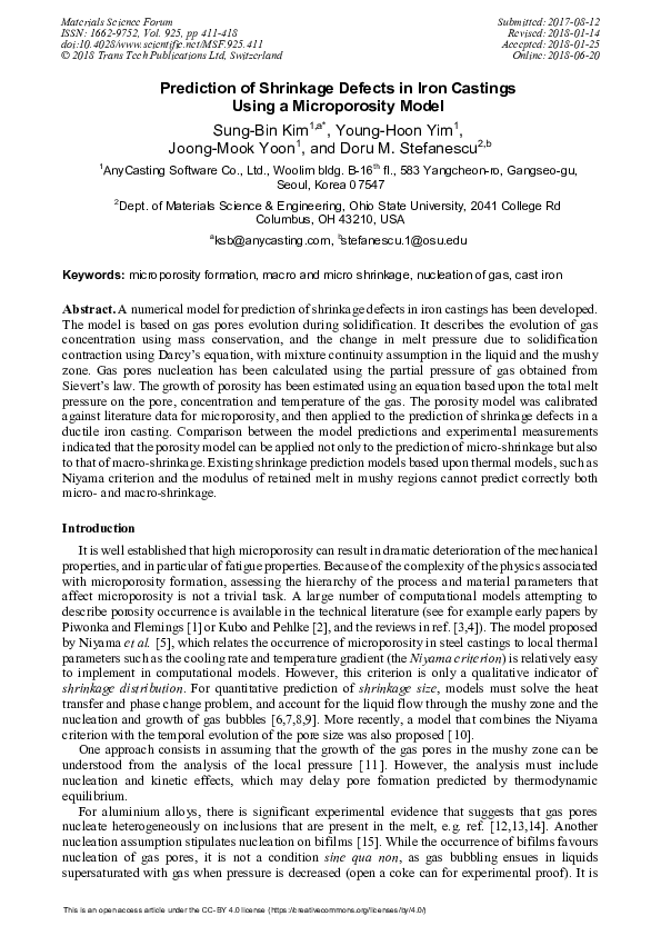 (PDF) Prediction of Shrinkage Defects in Iron Castings Using a ...