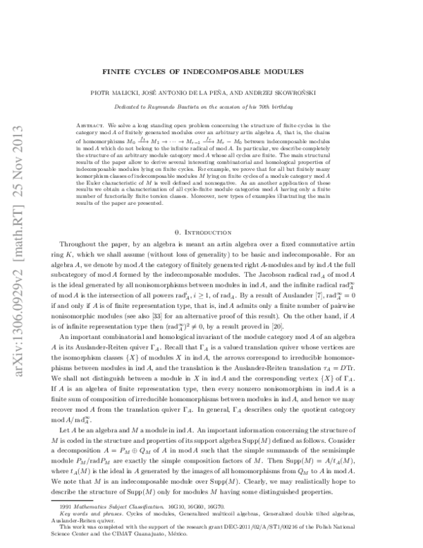 Pdf Finite Cycles Of Indecomposable Modules