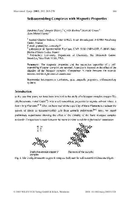 (PDF) Self-assembling complexes with magnetic properties