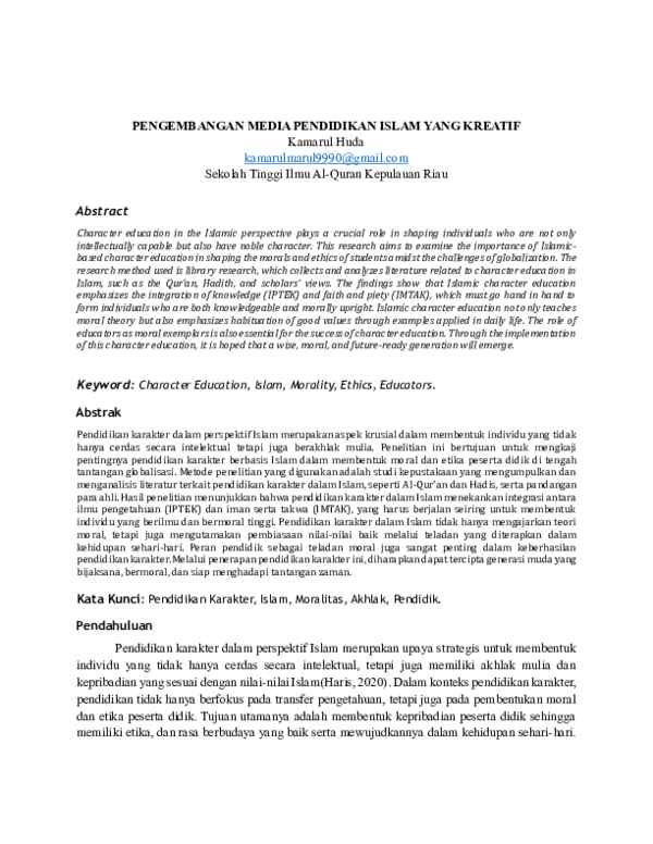 (PDF) Pendidikan Karakter dalam Perspektif Islam