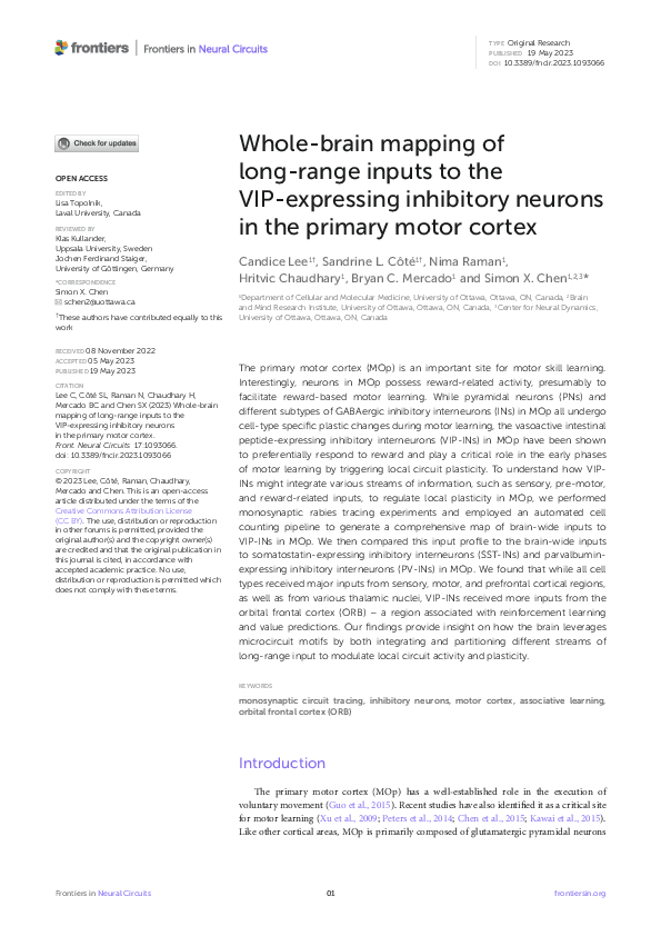(PDF) Whole-brain mapping of long-range inputs to the VIP-expressing ...