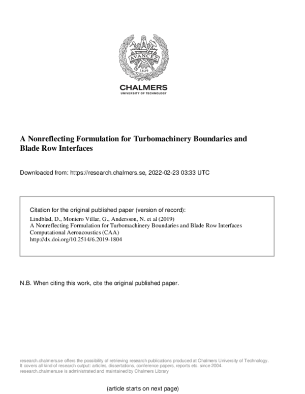 (PDF) A Nonreflecting Formulation for Turbomachinery Boundaries and Blade Row Interfaces