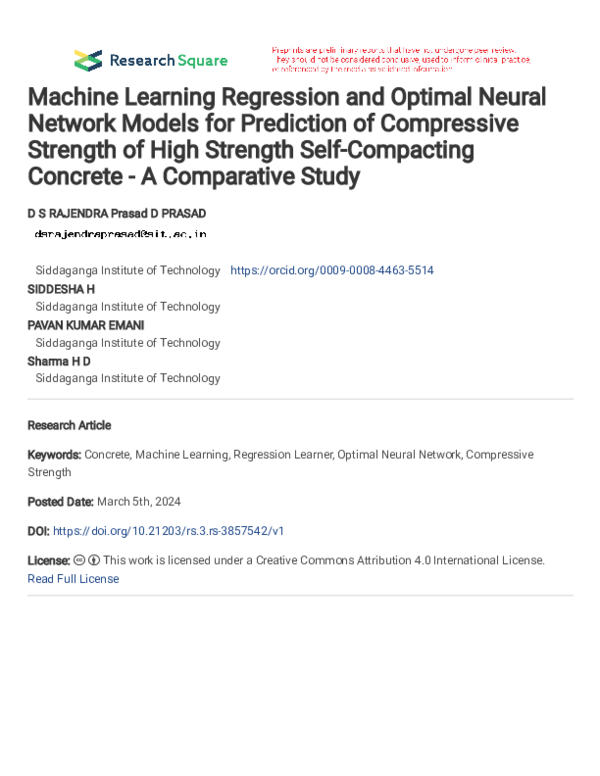 (PDF) Machine Learning Regression and Optimal Neural Network Models for Prediction of ...