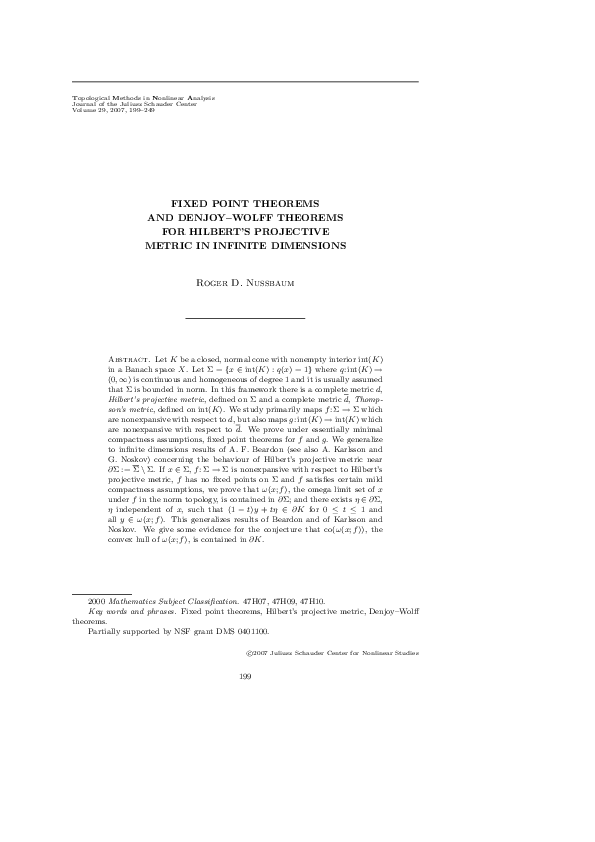 Pdf Fixed Point Theorems And Denjoy Wolff Theorems For Hilberts