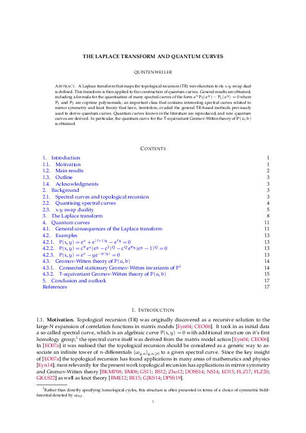 (PDF) The Laplace Transform and Quantum Curves