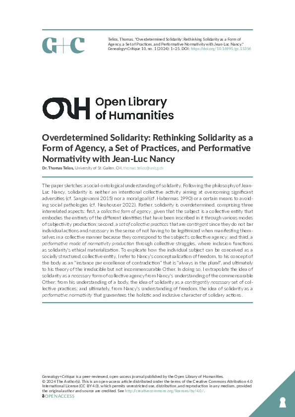 (PDF) Overdetermined Solidarity: Rethinking Solidarity as a Form of ...