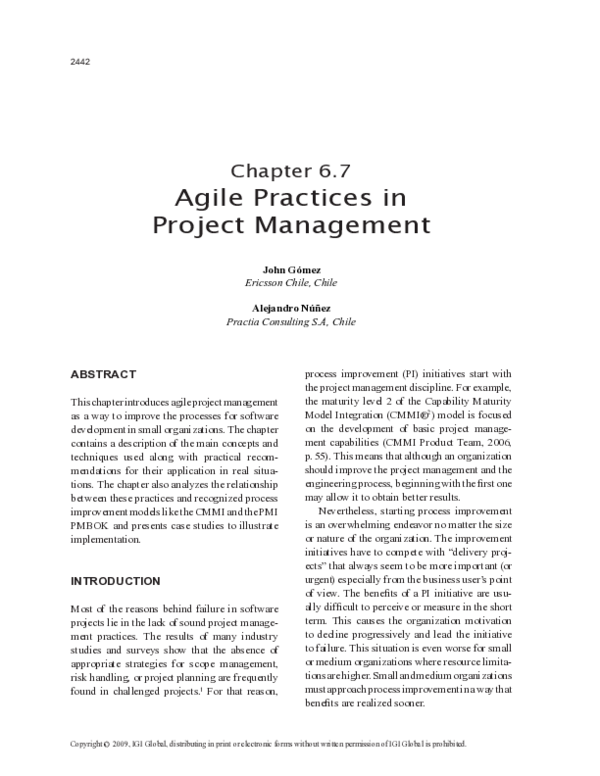 Pdf Agile Practices In Project Management