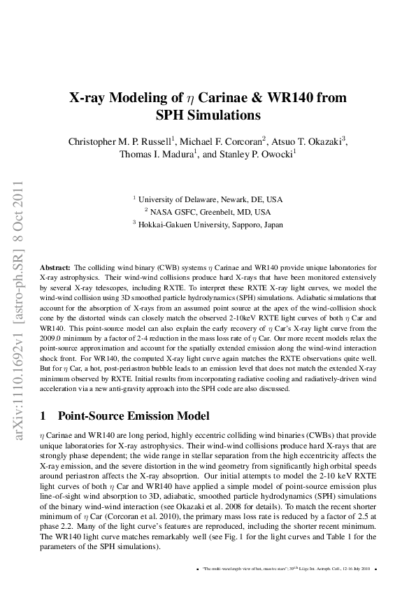 (PDF) X-ray Modeling of \eta\ Carinae and WR140 from SPH Simulations