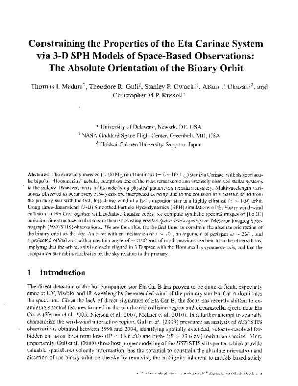 (PDF) Constraining the Properties of the Eta Carinae System via 3-D SPH Models of Space-Based ...