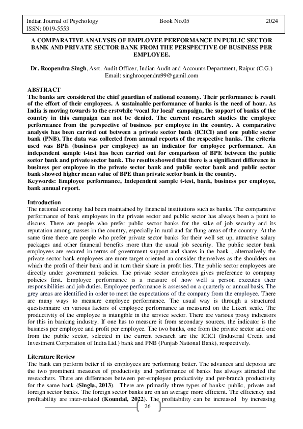 (PDF) A Comparative analysis of Employe performance in Public sector and Private sector banks ...