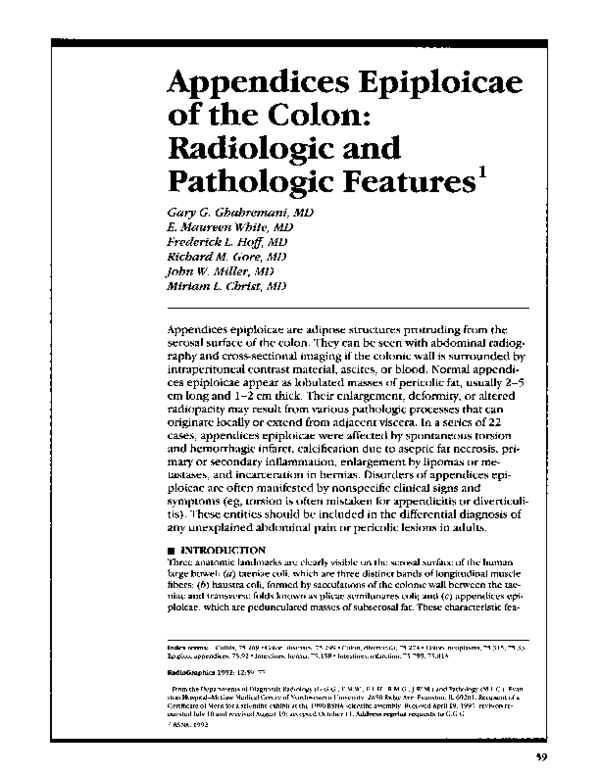 (PDF) Radiologic and Pathologic Features of Appendices Epiploicae