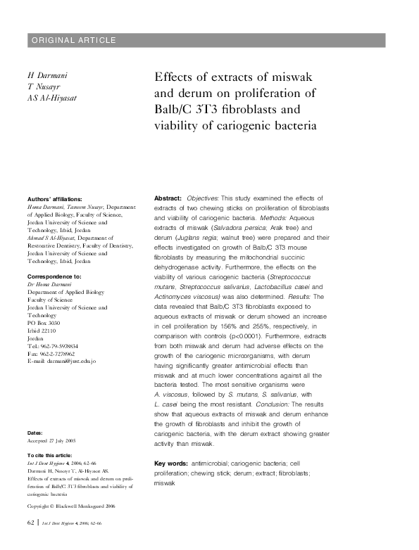 (PDF) Effects of extracts of miswak and derum on proliferation of Balb ...