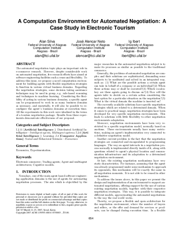 (PDF) A computation environment for automated negotiation