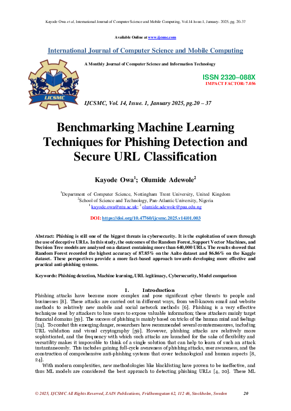 (PDF) Benchmarking Machine Learning Techniques for Phishing Detection and Secure URL Classification