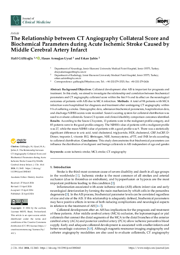 (PDF) The Relationship between CT Angiography Collateral Score and Biochemical Parameters during ...