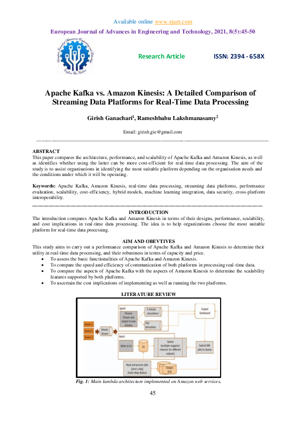 (PDF) Apache Kafka vs. Amazon Kinesis A Detailed Comparison of Streaming Data Platforms for Real ...